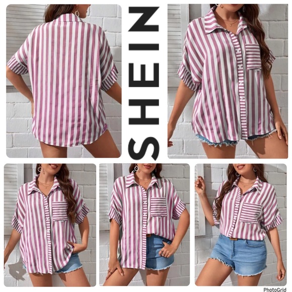 SHEIN | Tops | Shein Curve Xl Plus Size Purple And White Button Up Top ...